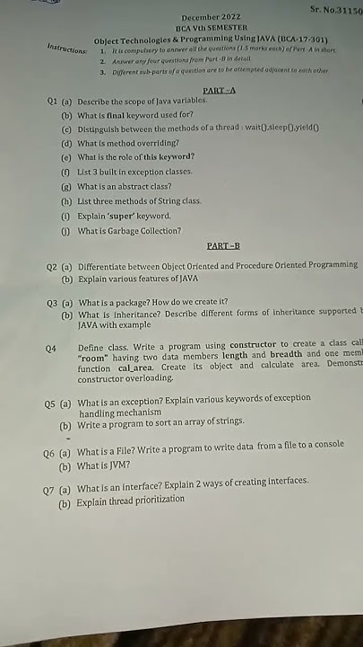 ymca bca 5th sem OT Java questions paper - YouTube