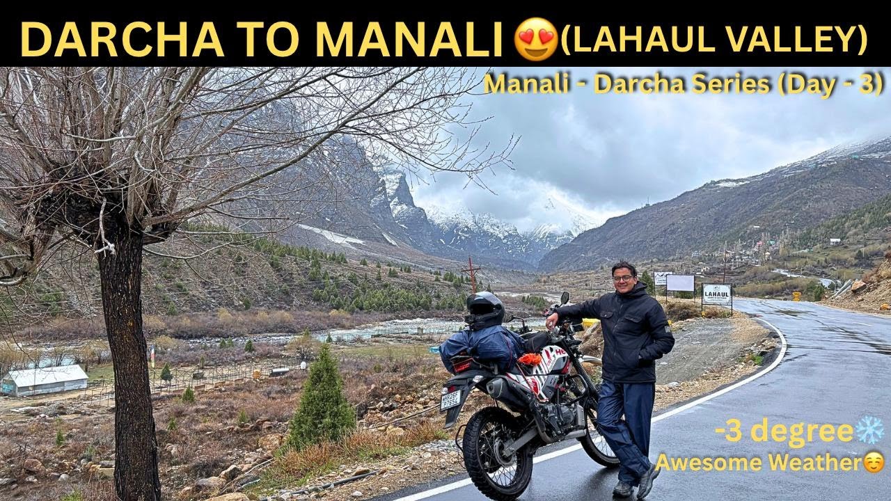 Darcha To Manali 😍 at -3 Degree Temp. On Bike🏍️| Heavy Snowfall ️ ...