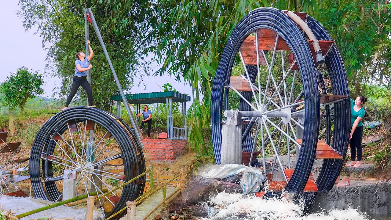 TIMELAPSE --66 Days DIY Giant Water Wheel System Project For Farm ...