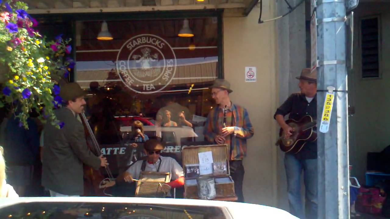 Band in front of original Starbucks, Seattle - YouTube