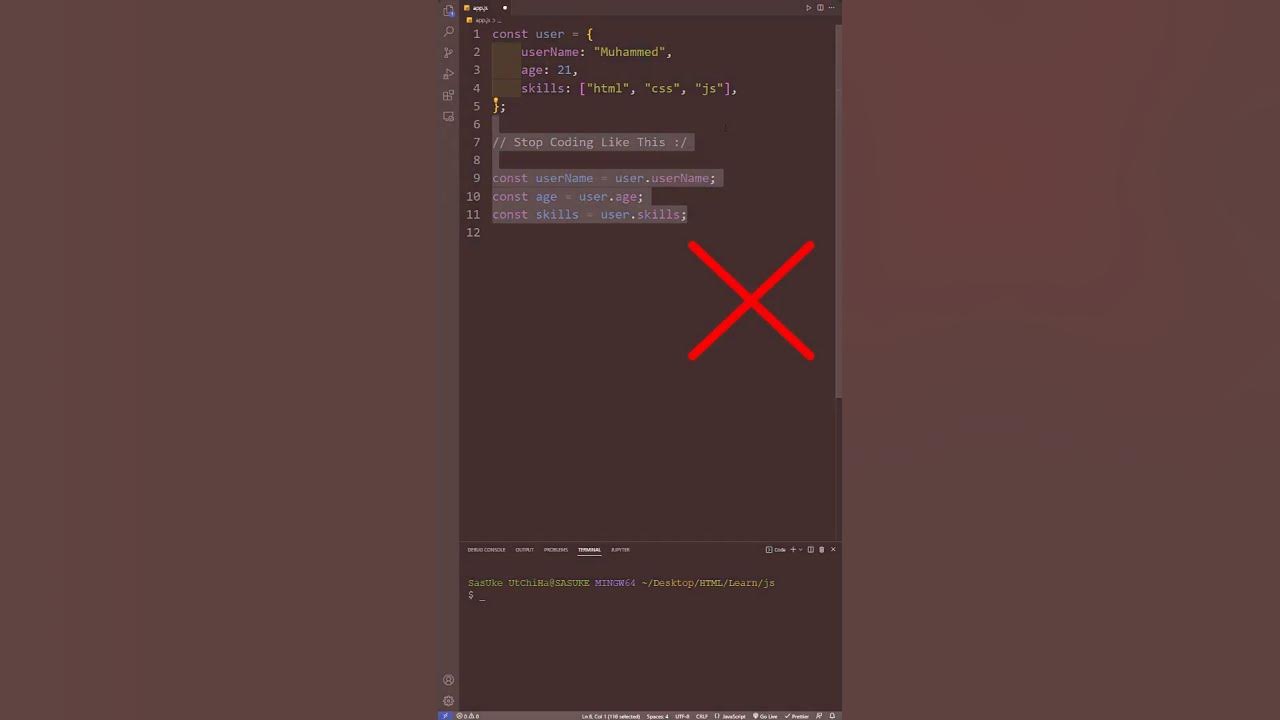 Javascript Tip Object Destructuring Shorts Short Code Youtube