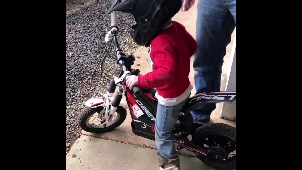 First ride on the kids 12.5 OSET electric dirt bike - YouTube