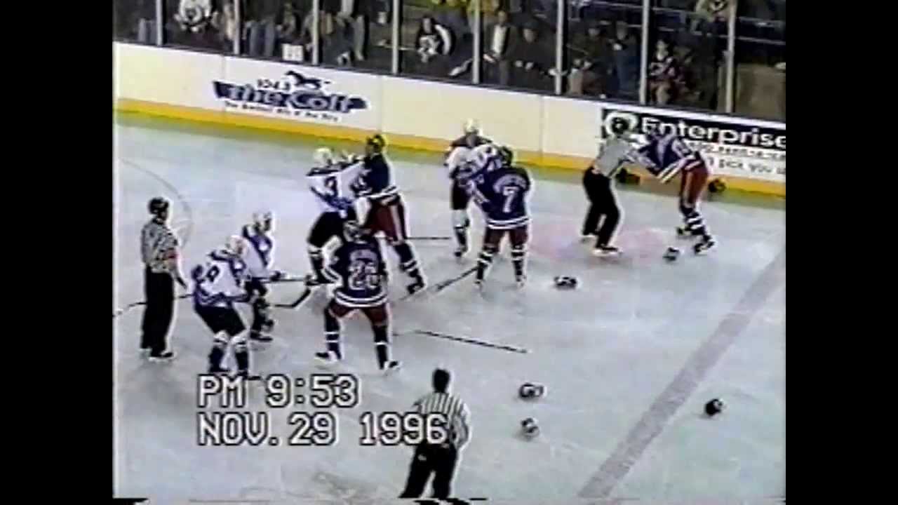 11/29/1996 Baltimore Bandits vs. Binghamton Rangers brawl - YouTube