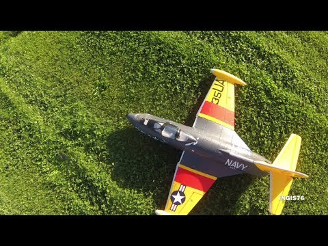 RC FLIGHT F9F PANTHER EDF DUCTED FAN JET FIRST FLIGHT IN HEAVY WIND ...