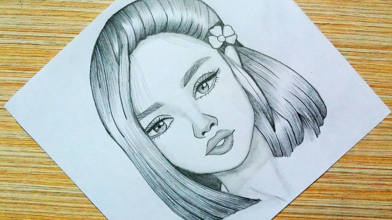 A girl with short hair || how to draw a girl face step by step || easy ...