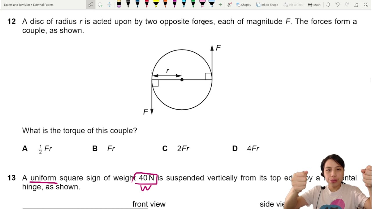 MJ21 P12 Q12 Torque of Couple | May/June 2021 | CAIE A level 9702 ...