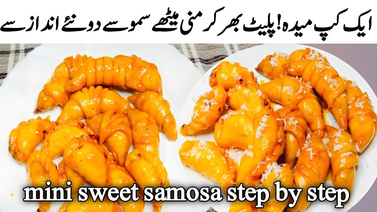 Mini sweet samosa recipe step by step by sumroze kitchen | sweet snacks ...