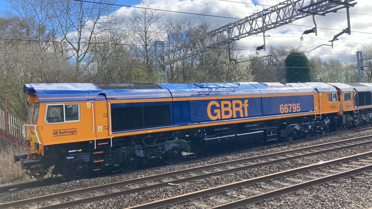 Newly painted Class 66795 and Class 66771 GBRf being sent into Longport ...