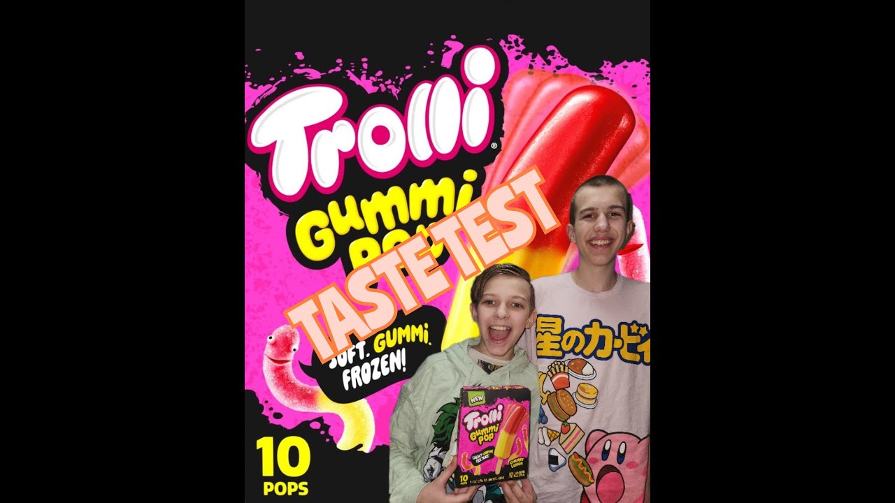 TASTE TEST TROLLI GUMMI POP CHERRY LEMON POPSICLE FROZEN CHEWY ICE ...