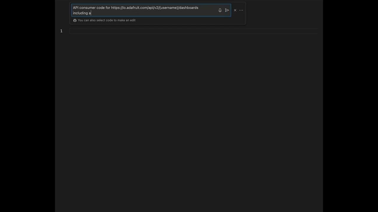Generating code for the Adafruit API "All dashboards" operation inside VS Code - YouTube