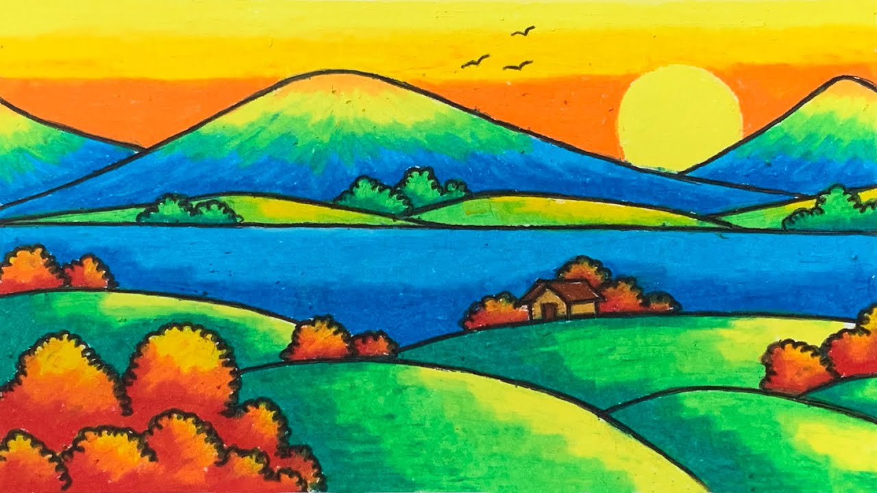 How to draw easy mountain scenery I Step by step landscape drawing ...