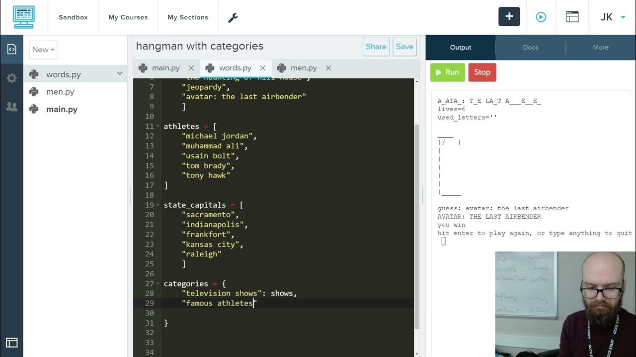 Hangman - adding categories to word bank - YouTube