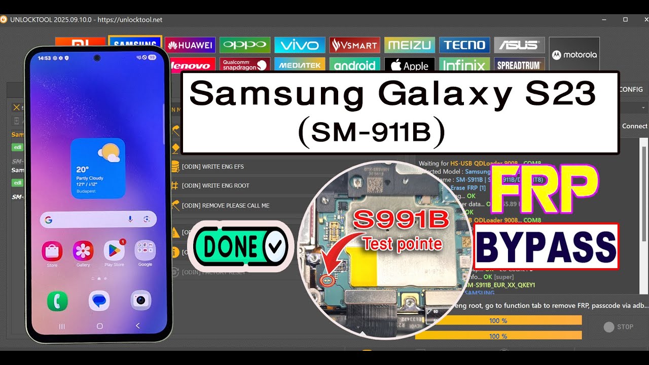 Samsung Galaxy S23 SM 911B FRP Lock Remove Unlock Tool Via test Point ...