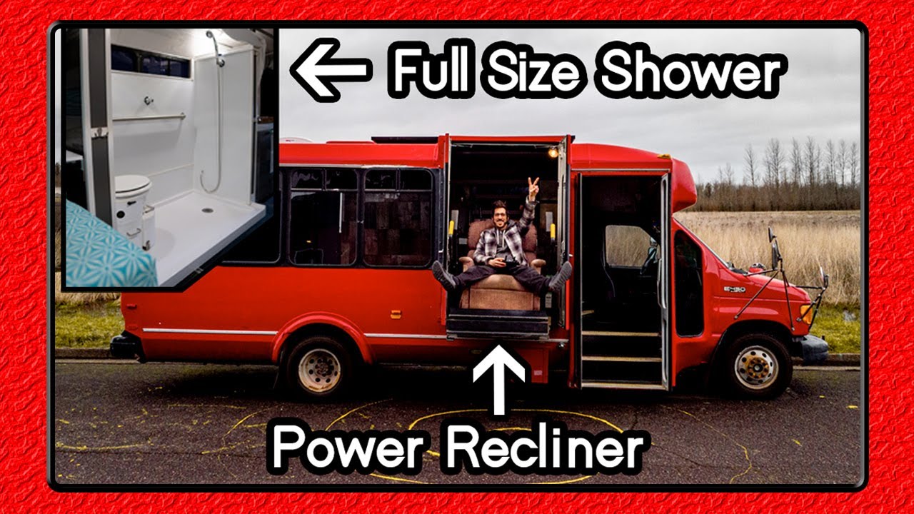 Shuttle bus conversion is a handicap accessible TINY HOME / Huge shower ...