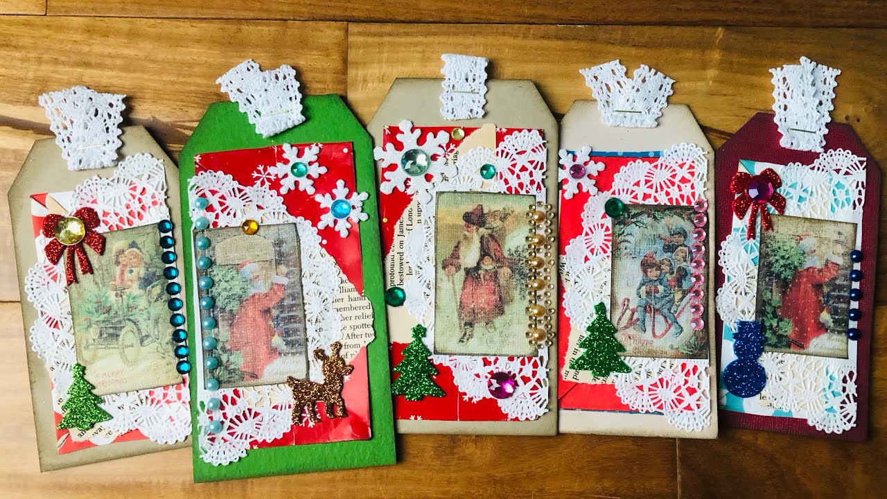 Christmas Tags Tutorial - using leftover paper bag pieces - YouTube