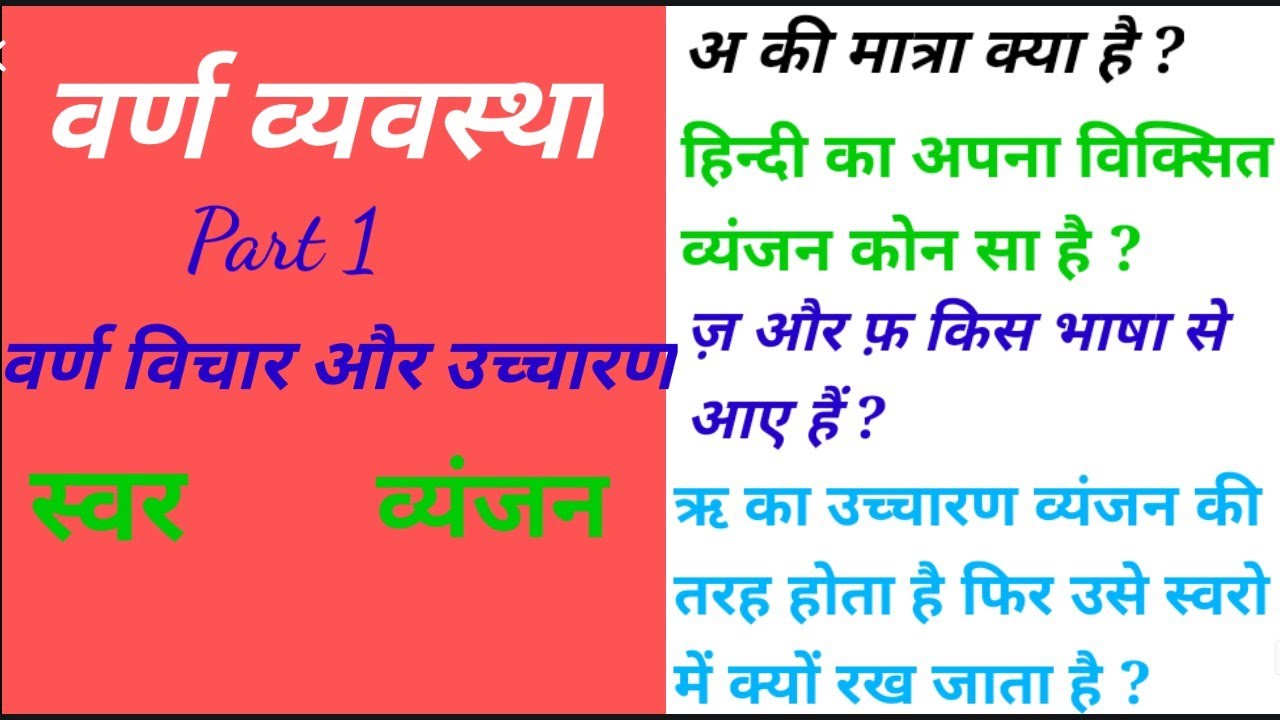 Swar vyanjan ||varn vyavastha part 1|| वर्ण व्यवस्था part 1|| स्वर और ...