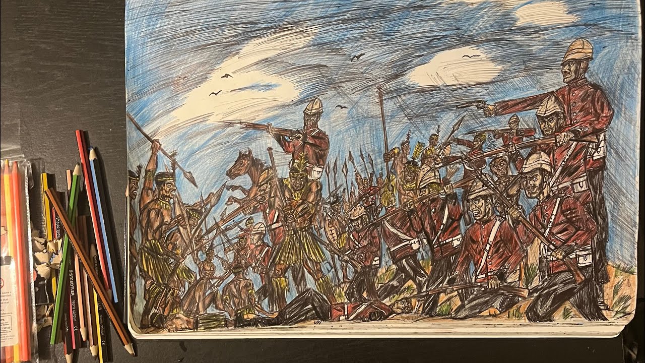 “Struggle” Drawing a War Piece/battle with colour pencils and pen - YouTube
