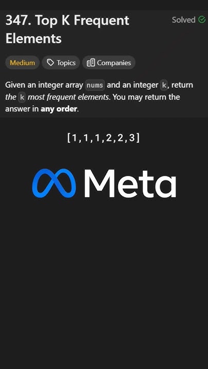Meta - Top K Frequent Elements - Leetcode 347 - YouTube