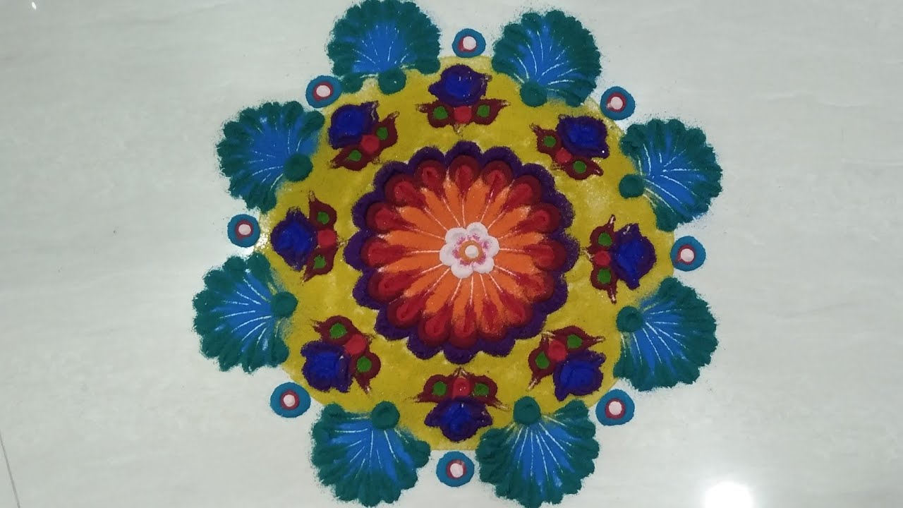 beautiful and colourful rongoli design 🌺🌺🌹🌹👍👍👍#akhil creation - YouTube