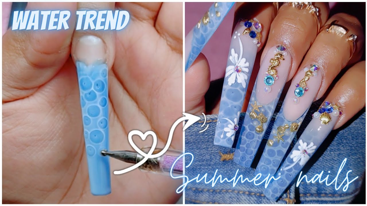 TRYING VIRAL WATER TREND💦 / ACRYLIC NAIL TUTORIAL/ COFFIN NAILS/ SUMMER ...