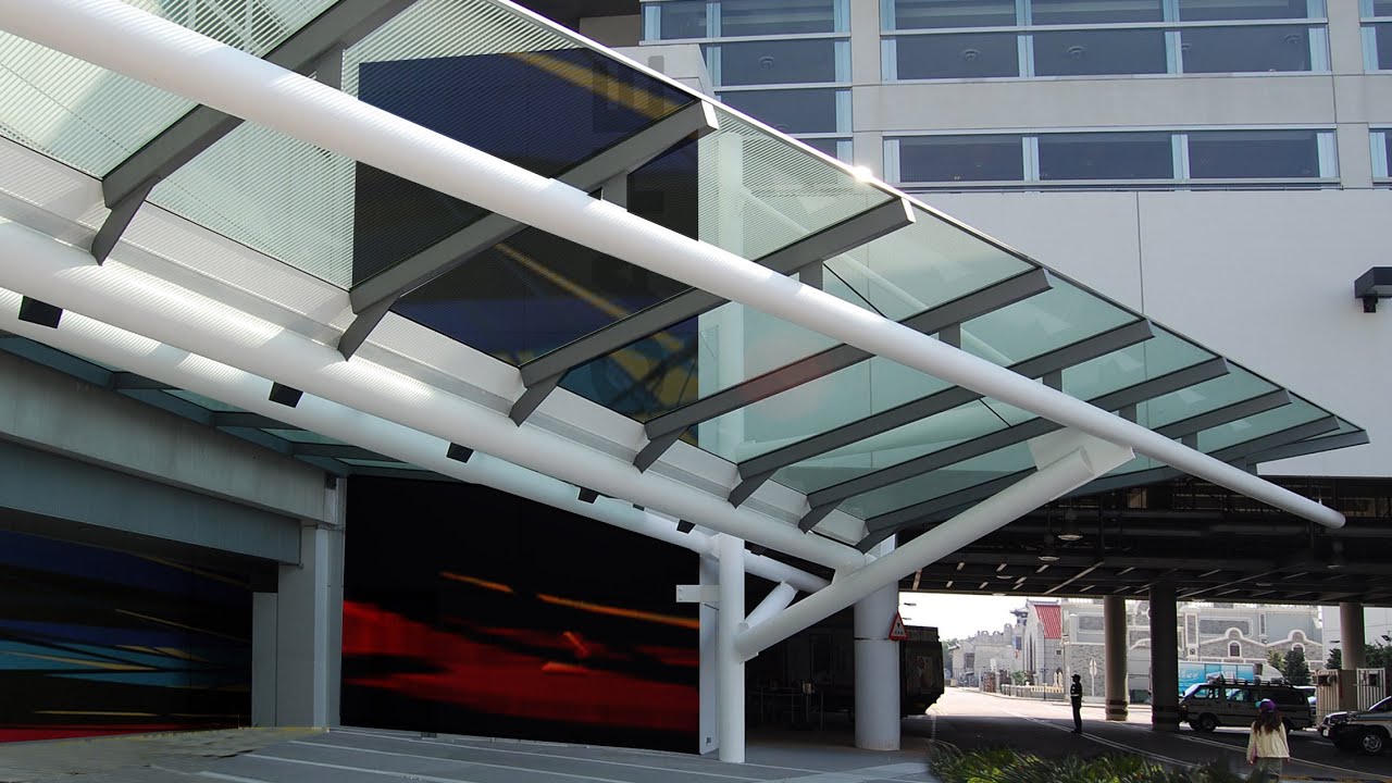 Glass and steel canopy for TVB studios campus - YouTube