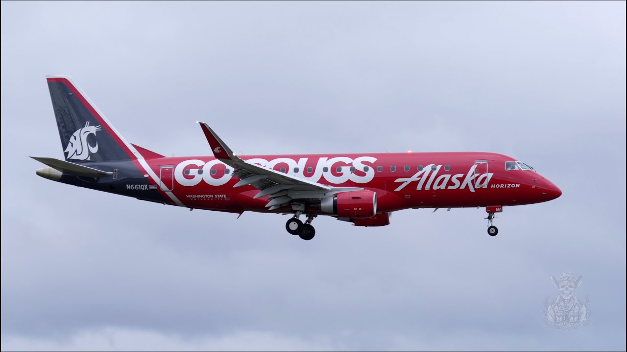 Alaska Horizon "GO COUGS" E175LR Landing At Paine Field - YouTube