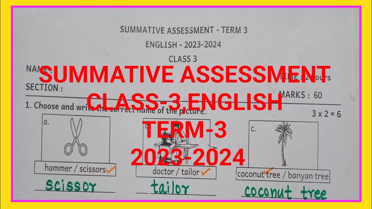 SUMMATIVE ASSESSMENT, ENGLISH, CLASS-3,TERM-3, QUESTION AND ANSWER ...