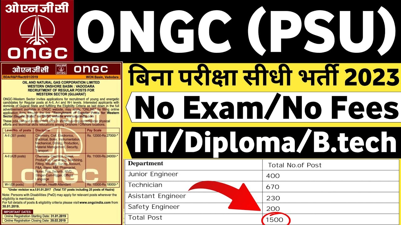 ONGC Recruitment 2023 | Fresher | POST: 1500 | All Branches | ITI ...