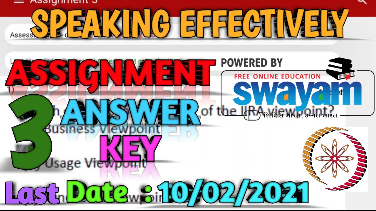 NPTEL Assignment 3 Answer key |Speaking Effectively| Credit Course |Last Date Submission-10/02 ...