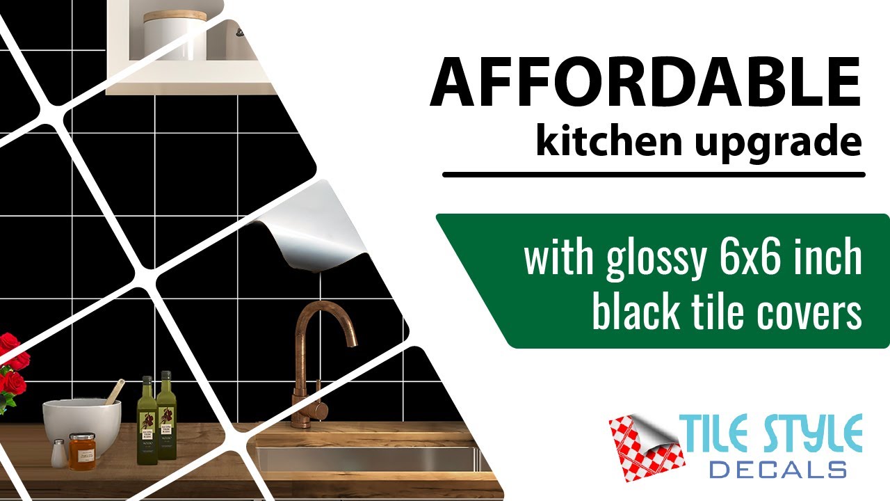 Gloss BLACK tile transfers kitchen bathroom tile stickers black 6x6 ...