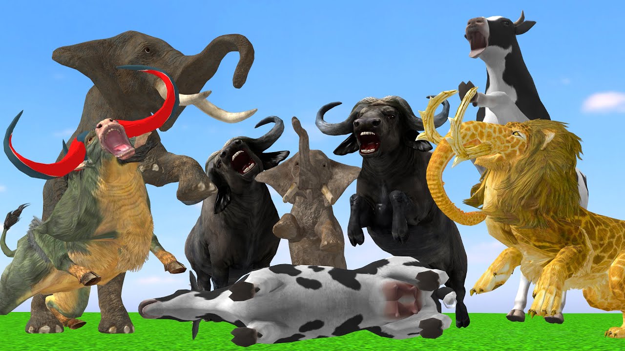 10 Giant Buffalo Dinosaur Attacks, Small Cow Rescue Saved By Woolly ...