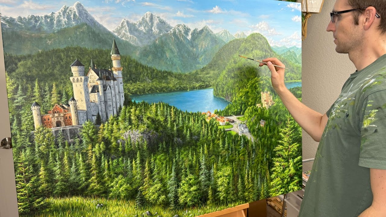 Germany Landscape Acrylic Painting "Two Castles" - Relaxing Time-Lapse ...