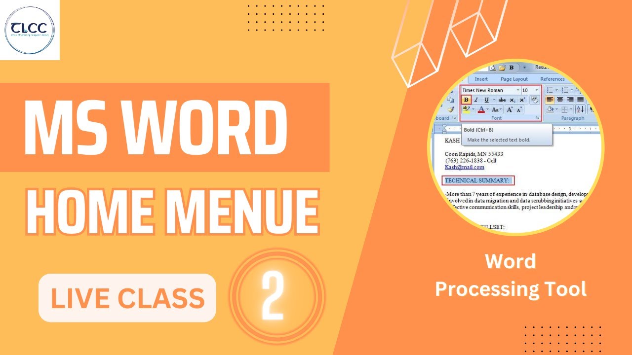 2- MS Word Home Menu Step I - Live Class | TLCC - YouTube
