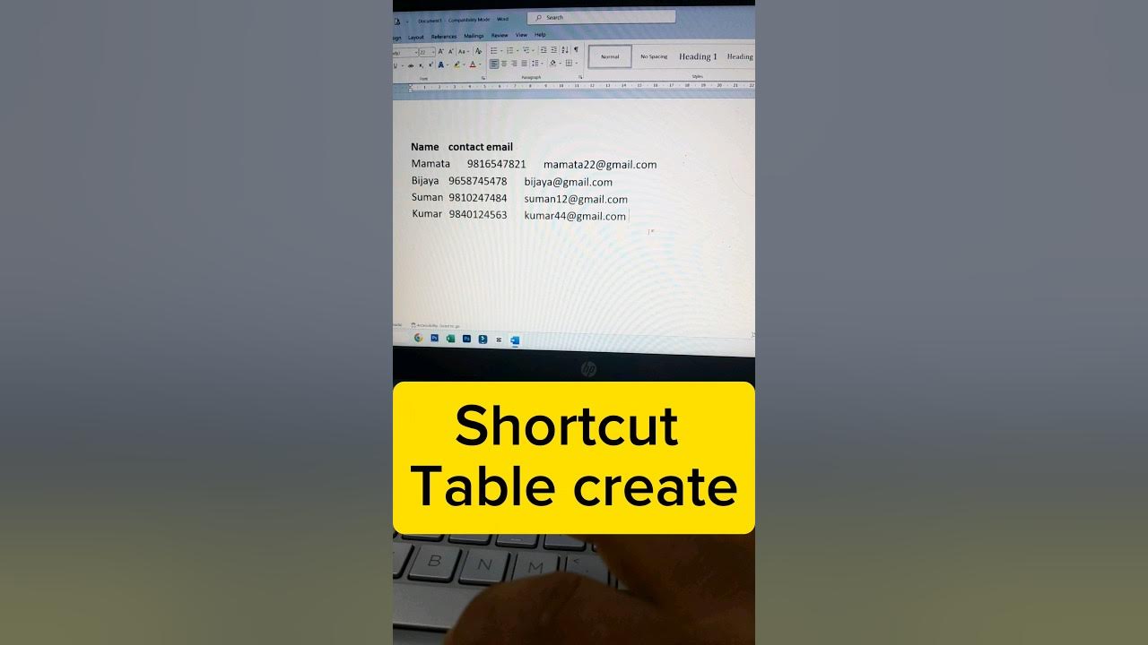 how to create a table in shortcut word/convert data into table - YouTube