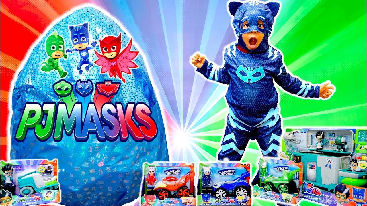 PJ MASKS Super Giant Toys Surprise Egg Opening Fun With Catboy - YouTube