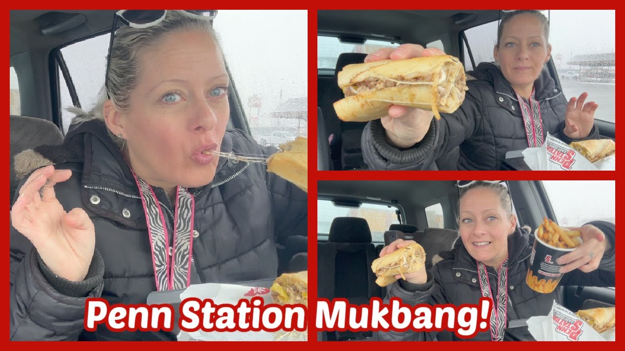 EATING PENN STATION PHILLY CHEESESTEAK FRIES & LEMONADE MUKBANG | Angie ...