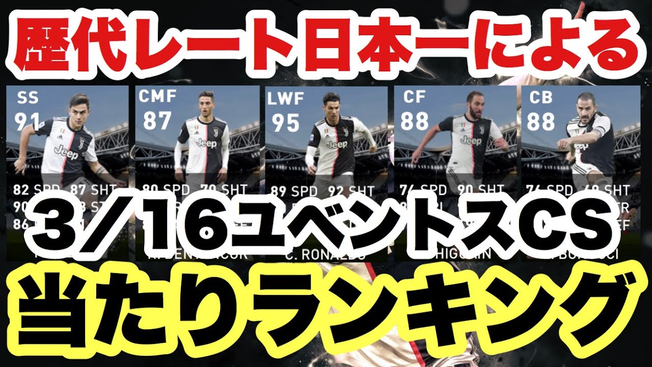 最高レート4560の猛者による3/16ユベントスCS当たりランキング&選手評価！あのCBが大当たり！【ウイイレアプリ2020】 - YouTube