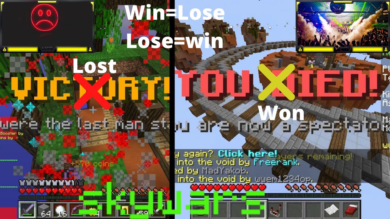 If I lose I win and if I win I lose - Minecraft skywars - YouTube