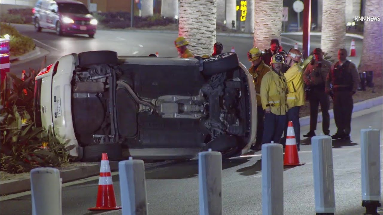Driver Flips Car at Universal Studios Entrance in Universal City - YouTube