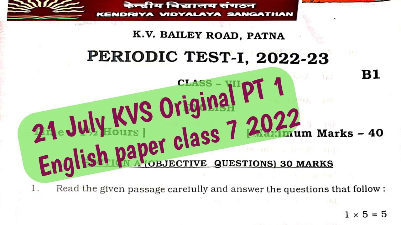 21July KVS Original PT 1 English paper class 7 2022 Solution||KVS PT1 ...