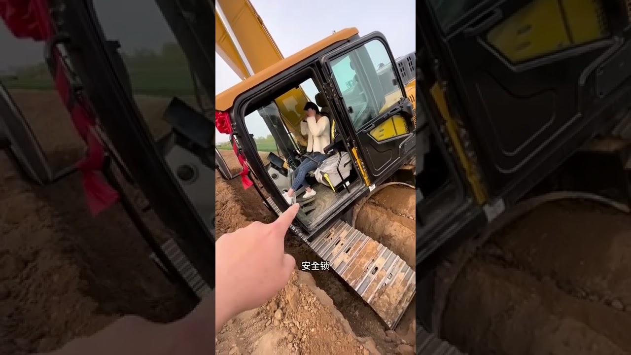 Girl drive excavator - YouTube