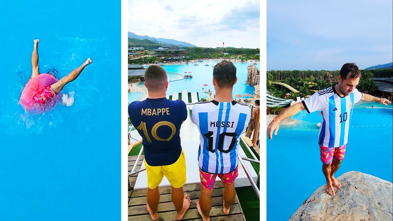 [We knew?] 😳 FIFA vs swimming pool | Messi vs Mbappe at the water park ...