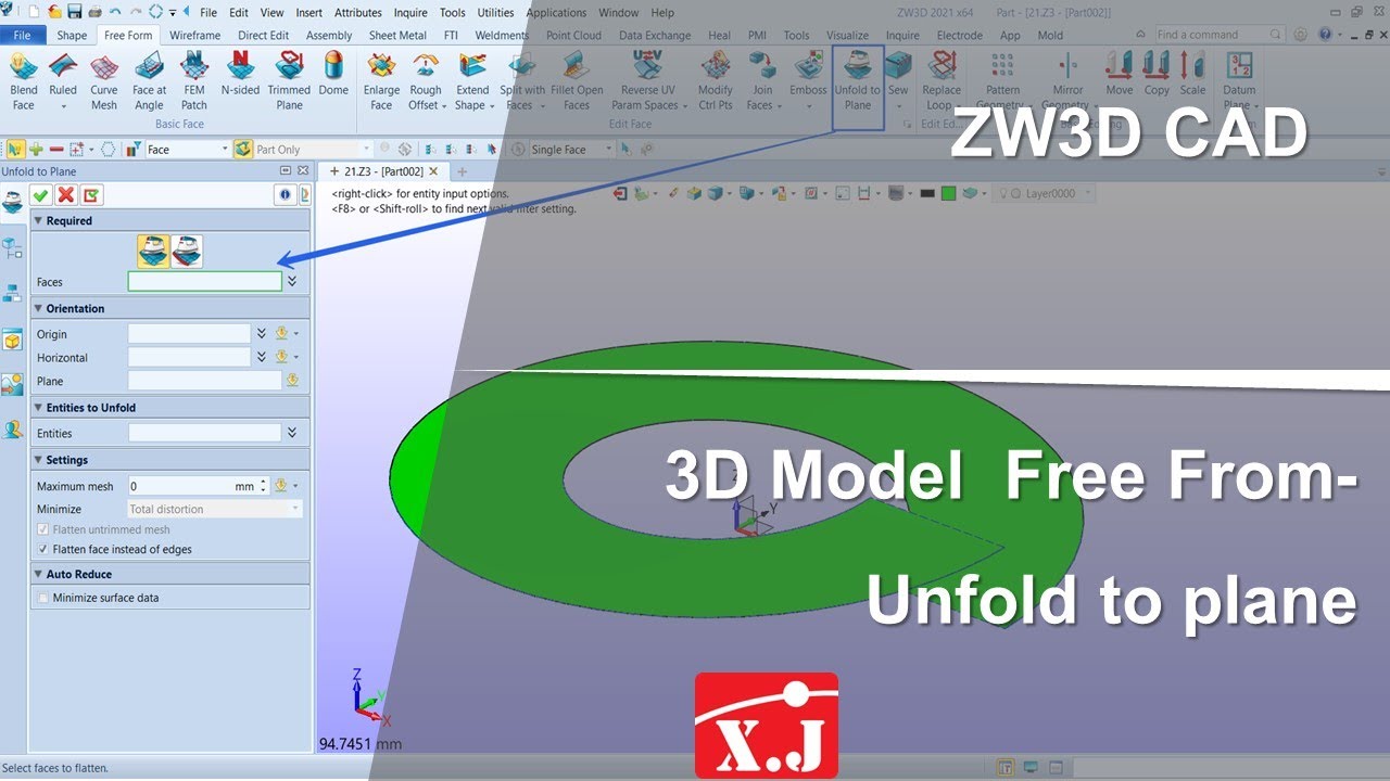 ZW3D คู่มือ สอนการใช้งาน CAD - Edit Face - Unfold to Plane - YouTube