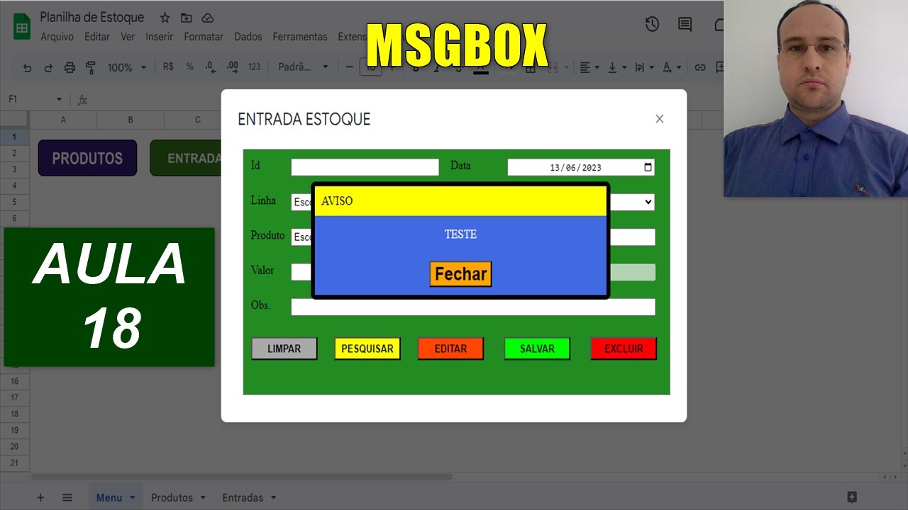 MsgBox Personalizada Apps Script Formulário de Entrada - Planilha Google - Aula 18 - YouTube