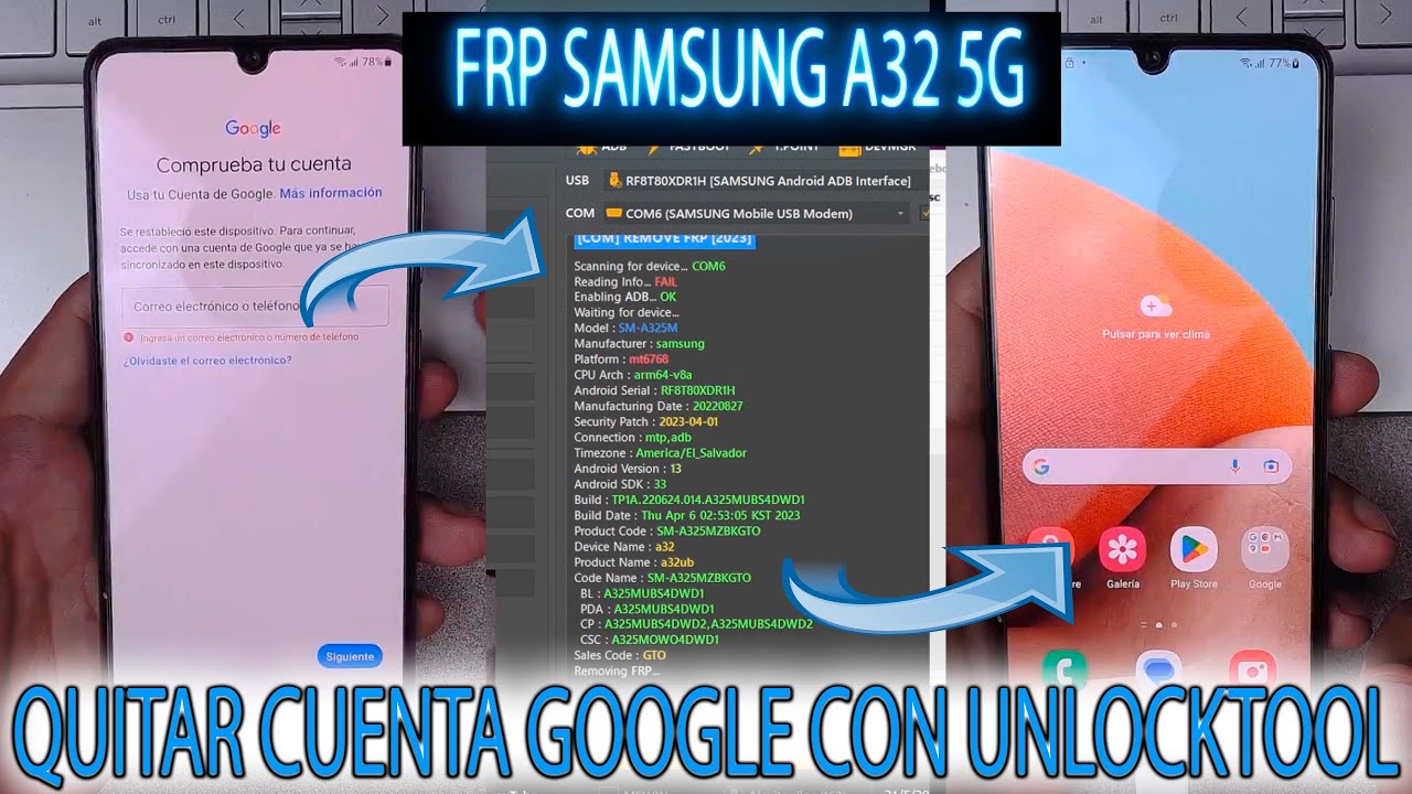FRP SAMSUNG A32 5G QUITAR CUENTA GOOGLE CON UNLCOKTOOL ULTIMA SEGURIDAD A325 - YouTube