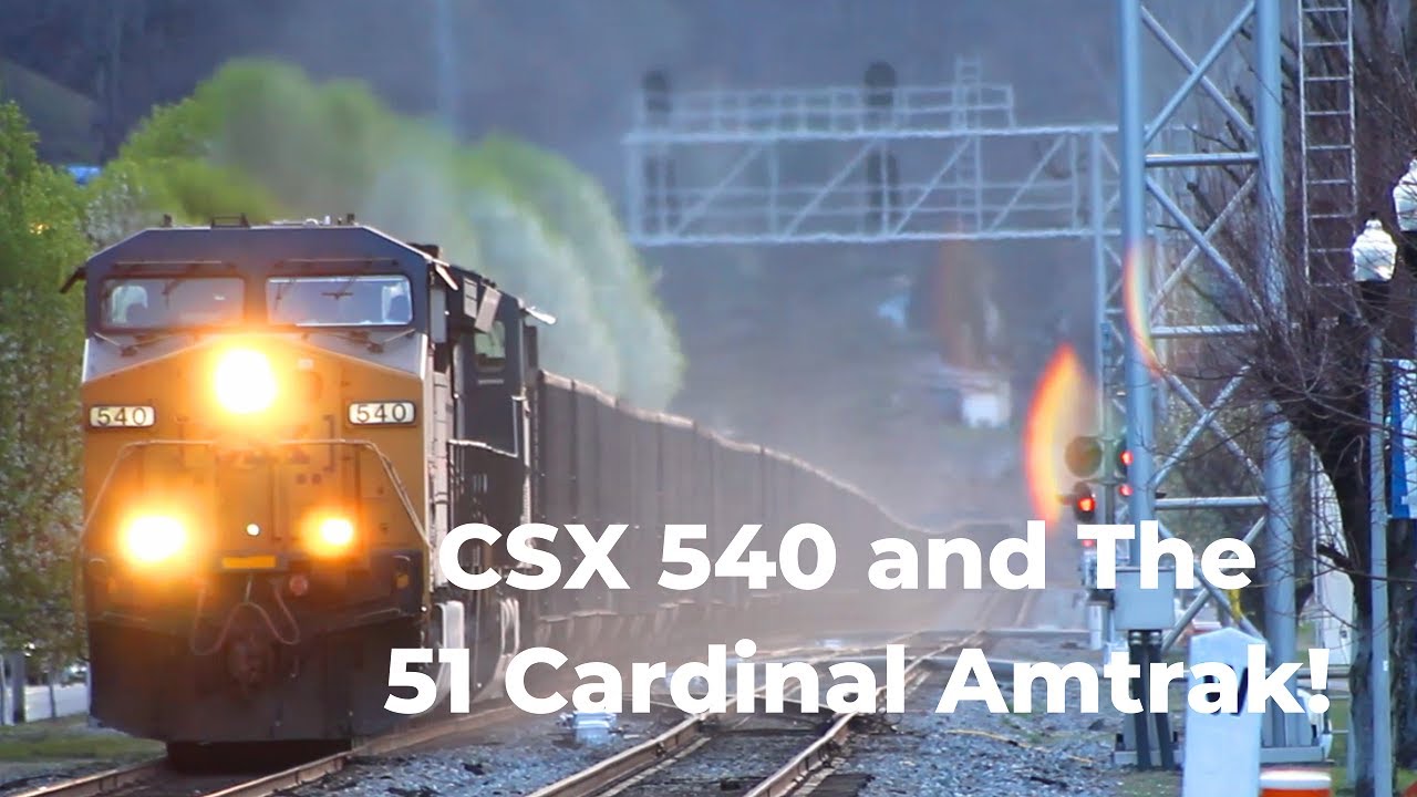 CSX 540 and The 51 Cardinal Amtrak passing by at Montgomery, WV - YouTube
