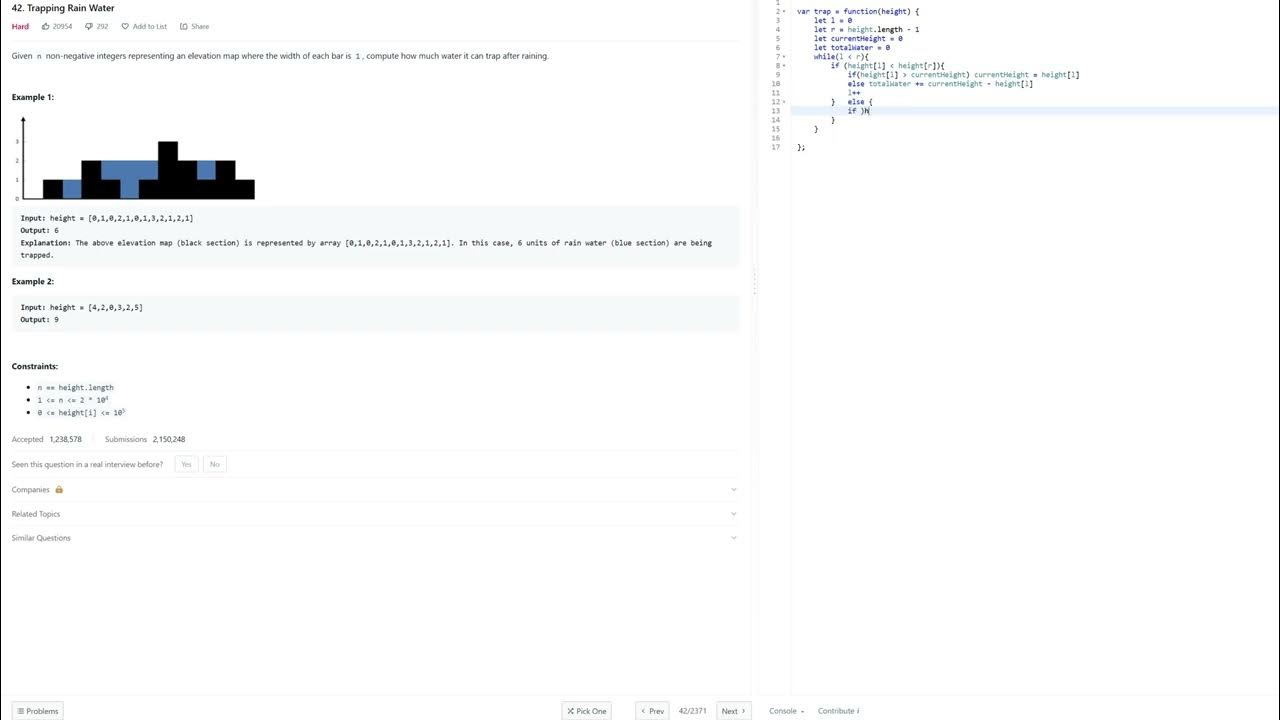 42. Trapping Rain Water - JavaScript - Easy To Understand - YouTube