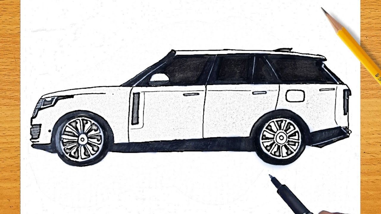 Range Rover Car Drawing 🖤 Using Only Marker😍 || Draw a range rover ...