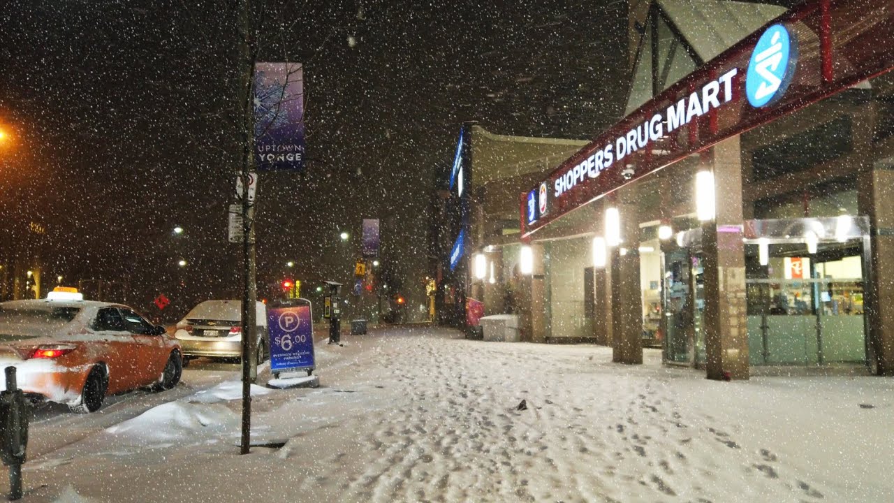 Shopping for Some Essentials on a Late Night Snowfall Walk - YouTube