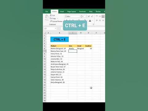 Flash fill CTRL E u excelu #excel #data #podaci #education #exceltricks #exceltips - YouTube